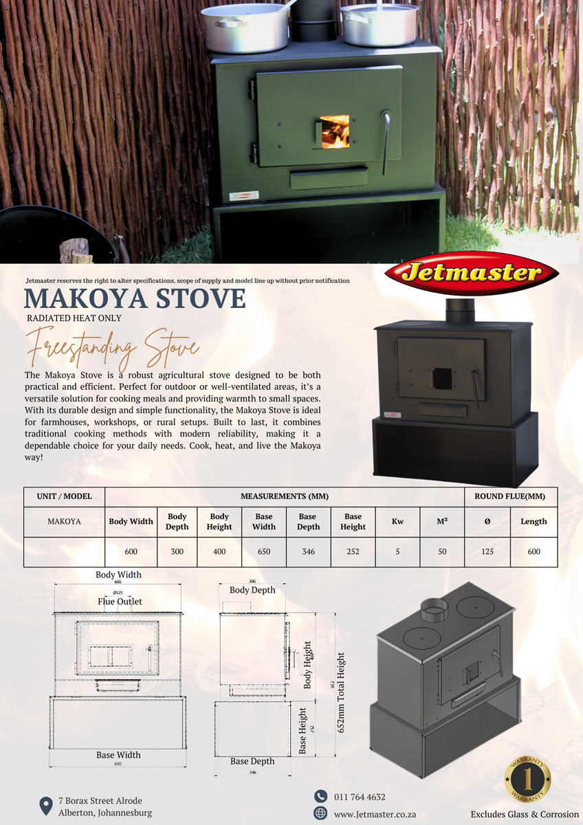 Jetmaster Makoya Stove/Fireplace with Complete Installation Kit (Multi ...
