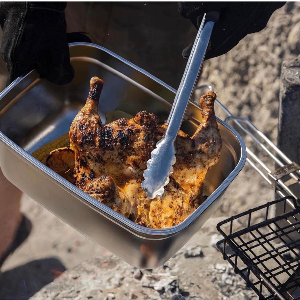 Versatile Food Storage Stainless-Steel Braai Bak - Durable lid include ...