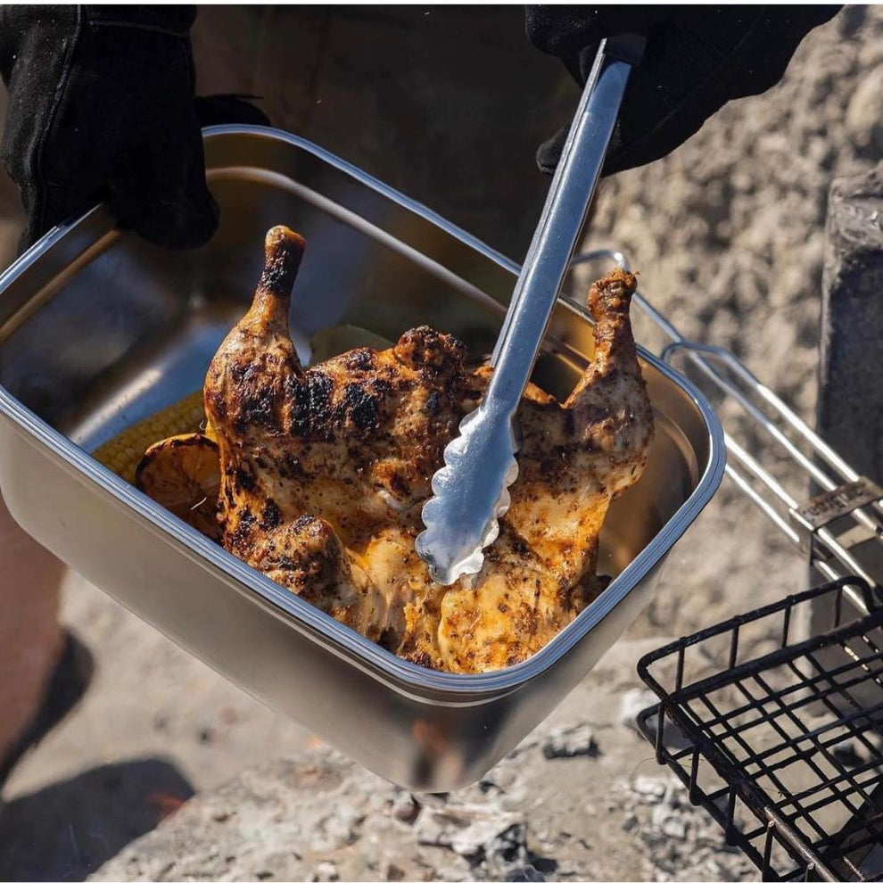 Versatile Food Storage Stainless-Steel Braai Bak - Durable lid include ...